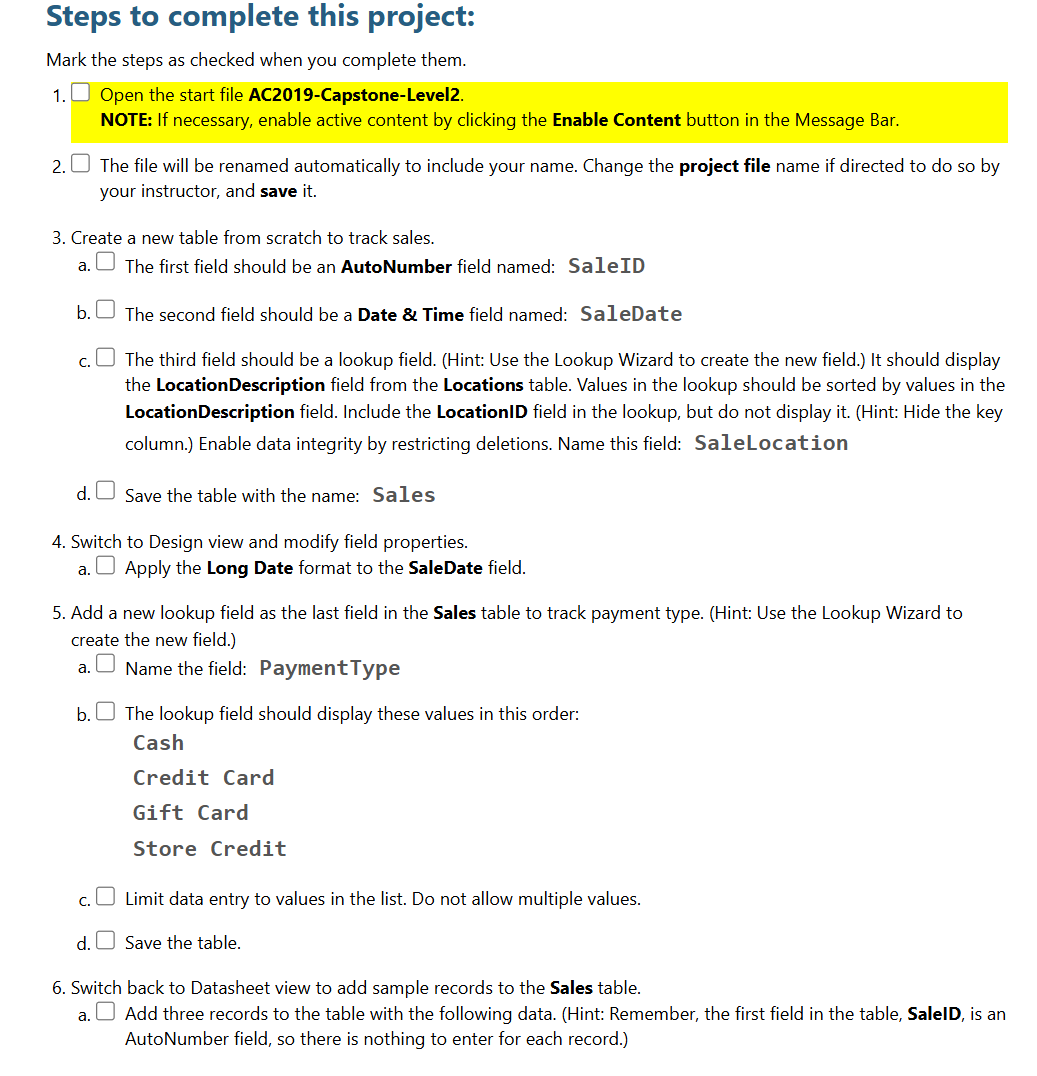 Solved Access 365/2019 ﻿Capstone Level 2 ﻿Working with a | Chegg.com