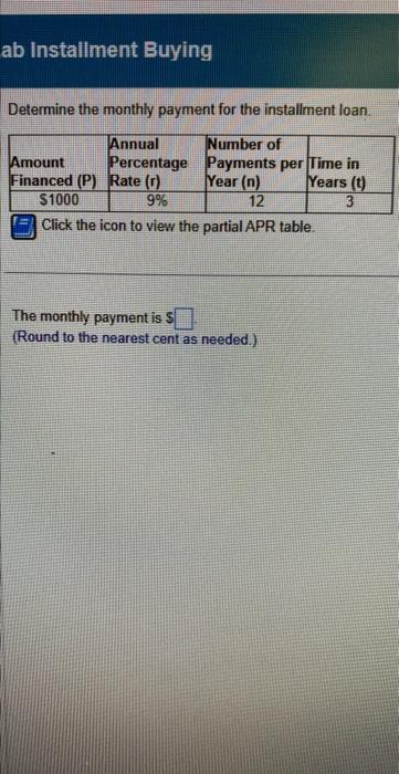 Solved ab Installment Buying Determine the monthly payment | Chegg.com
