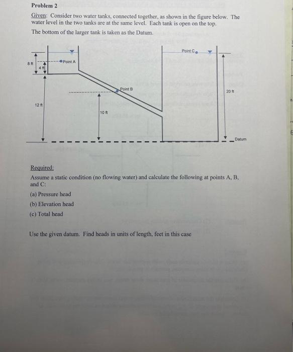 Solved Problem 2 Given: Consider two water tanks, connected | Chegg.com