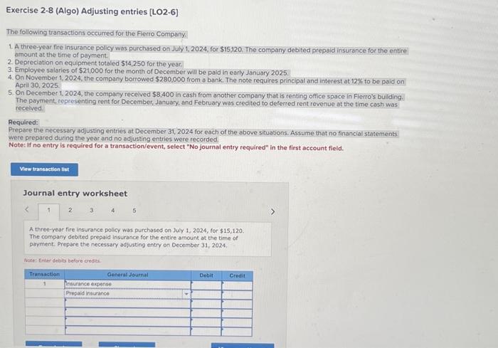 Solved Exercise 2-8 (Algo) Adjusting entries [LO2-6] The | Chegg.com
