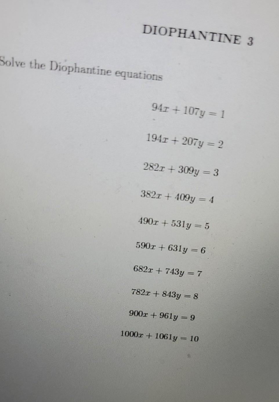 Solved DIOPHANTINE 3 Solve the Diophantine equations 941 + | Chegg.com