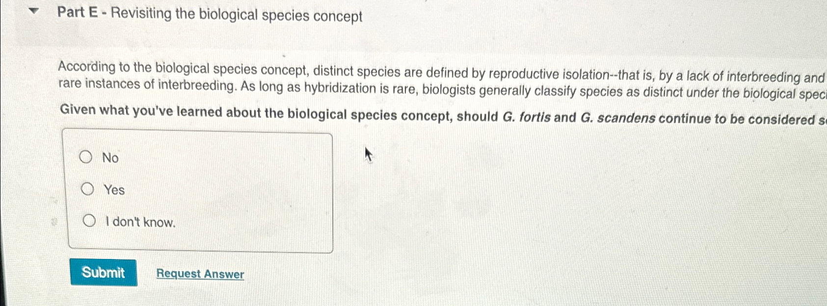Solved Part E-Revisiting the biological species | Chegg.com