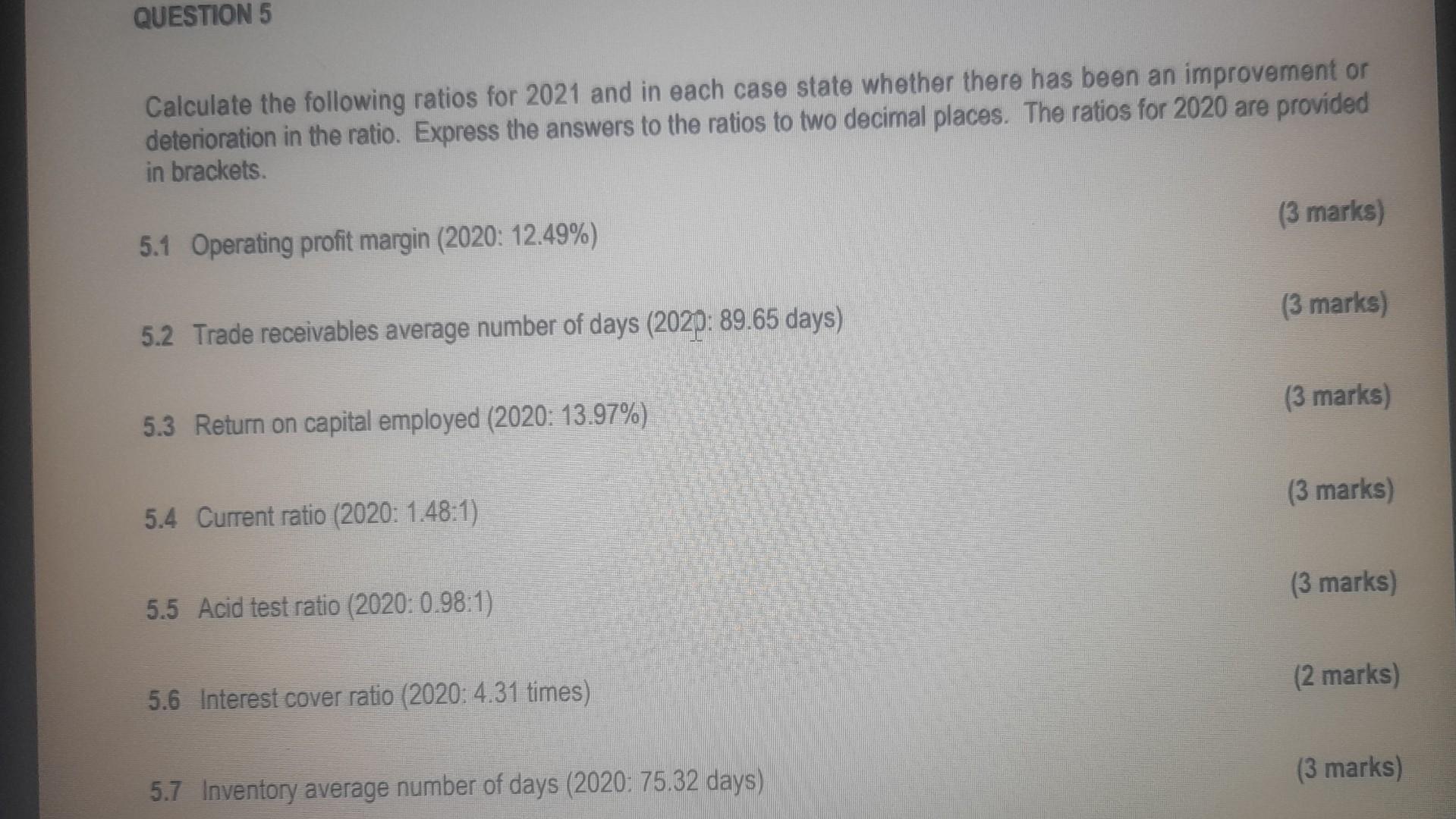 Solved Calculate the following ratios for 2021 and in each | Chegg.com