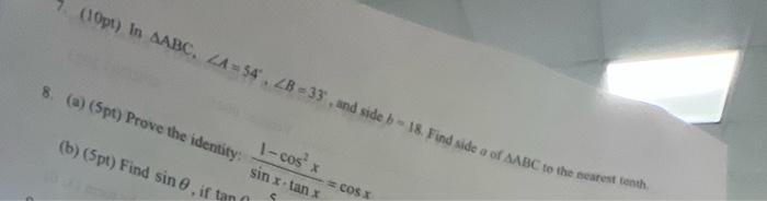 Solved (10pt) in AABC (b) (5pt) Find sinθ, if | Chegg.com