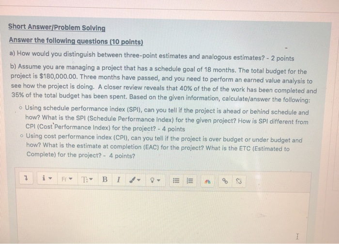 Solved Short Answer/Problem Solving Answer the following | Chegg.com