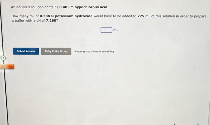 Solved An aqueous solution contains 0.405 M hypochlorous | Chegg.com