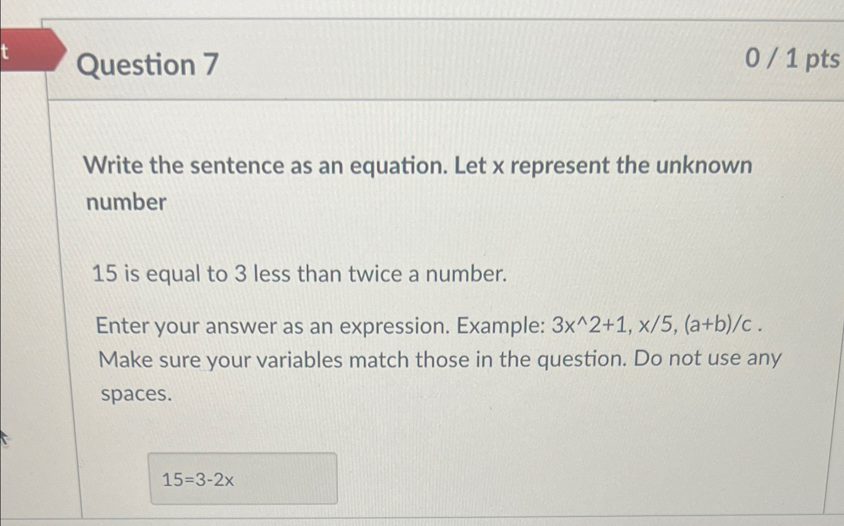 Solved Question 701 ﻿ptsWrite the sentence as an equation. | Chegg.com