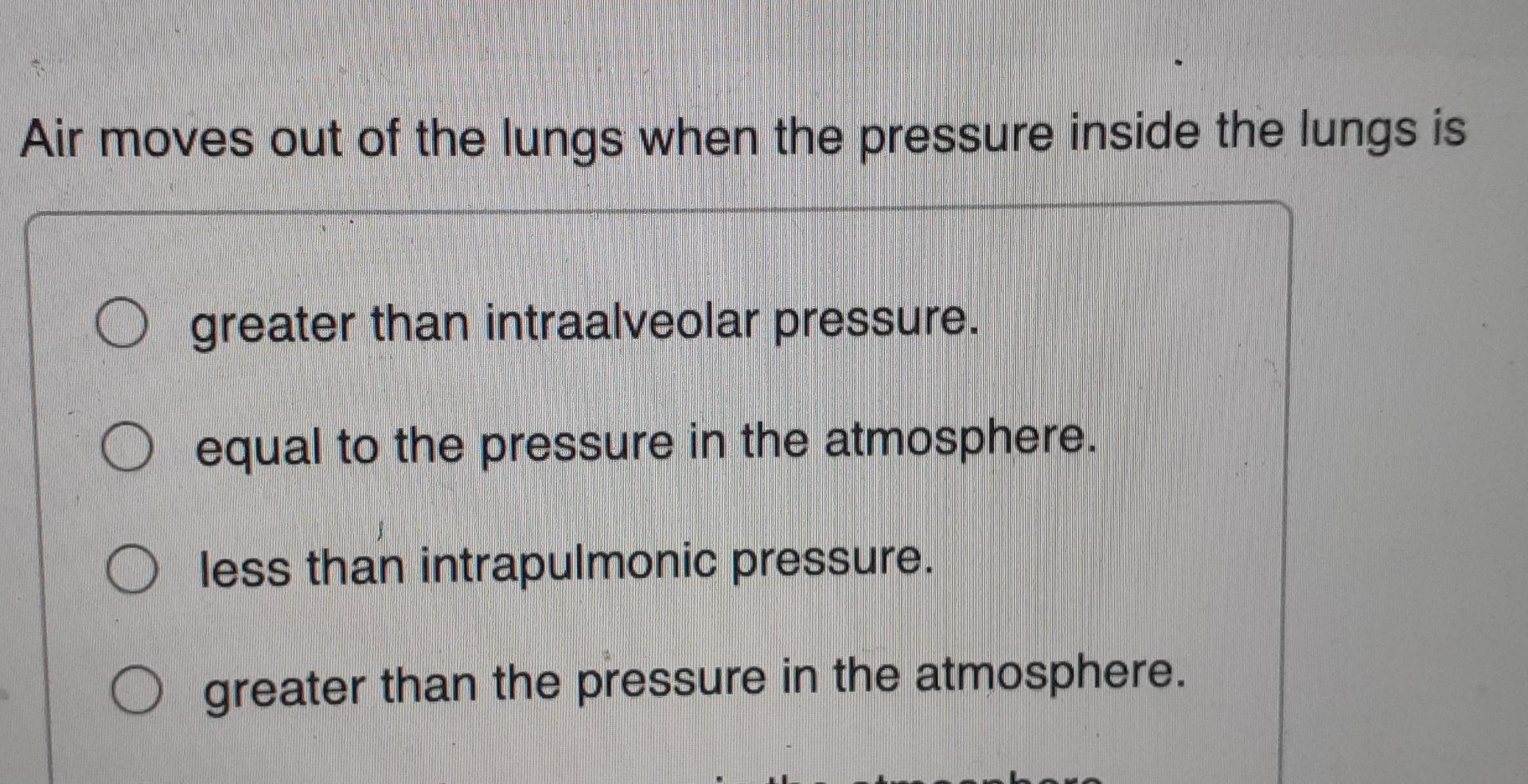 Solved Air moves out of the lungs when the pressure inside | Chegg.com