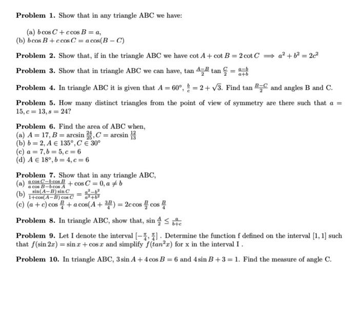 Solved Problem 1. Show that in any triangle ABC we have: (a) | Chegg.com