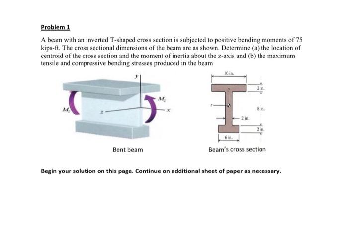 Solved Problem 1 A beam with an inverted T-shaped cross | Chegg.com