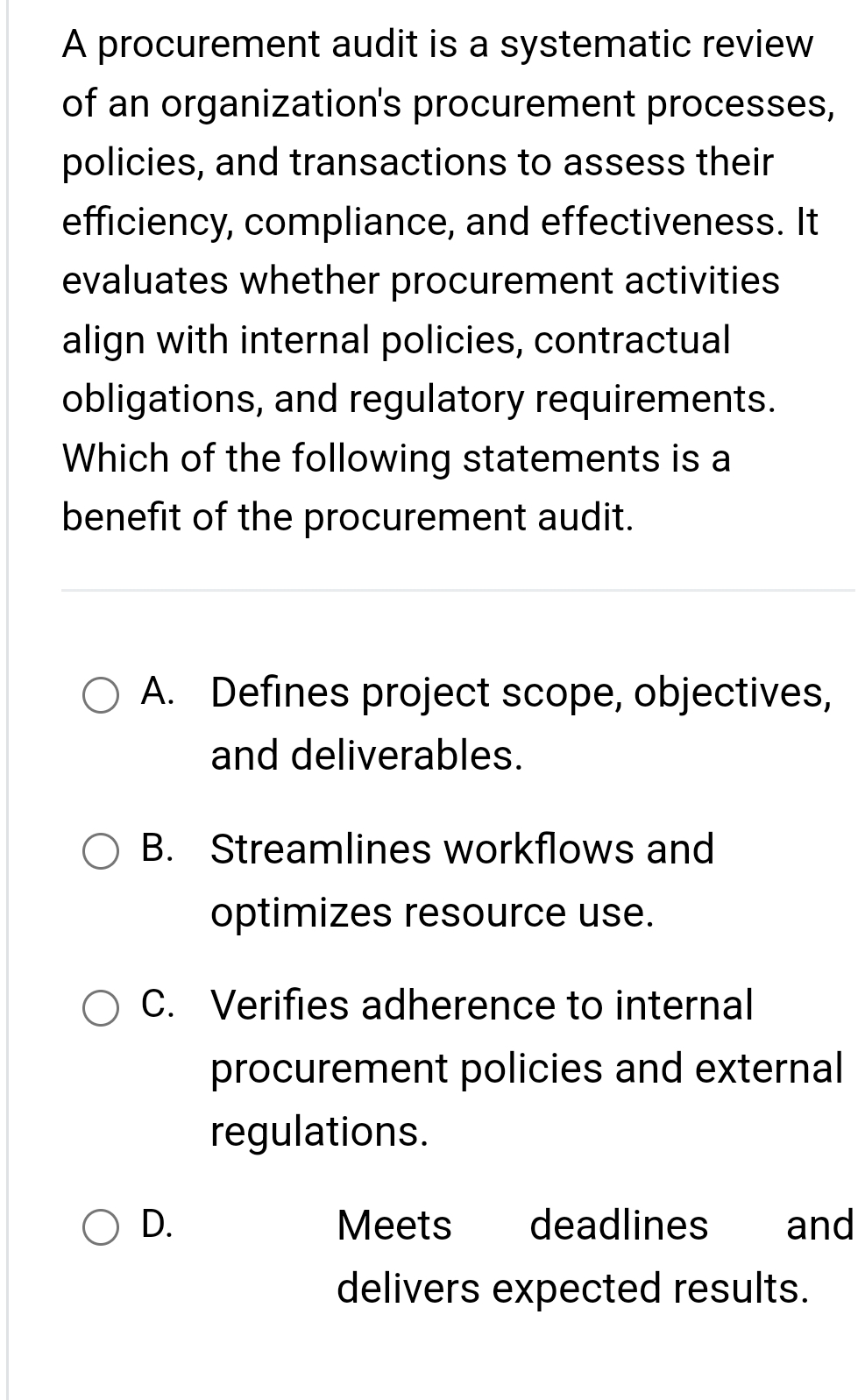 Solved A procurement audit is a systematic review of an | Chegg.com