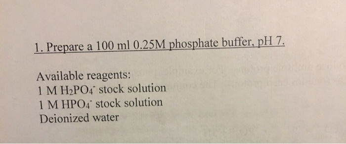 Solved 1. Prepare a 100 ml 0.25M phosphate buffer, pH 7. | Chegg.com