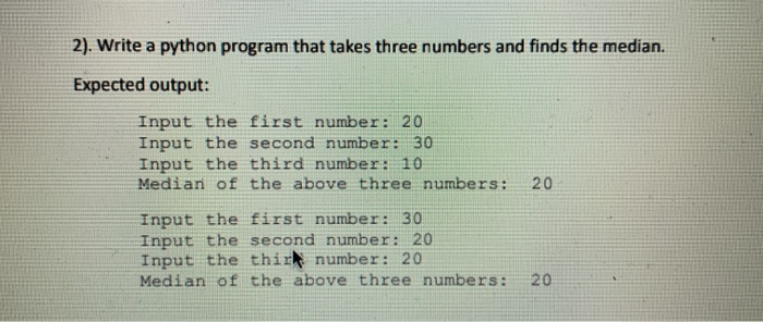 Solved 2). Write a python program that takes three numbers | Chegg.com
