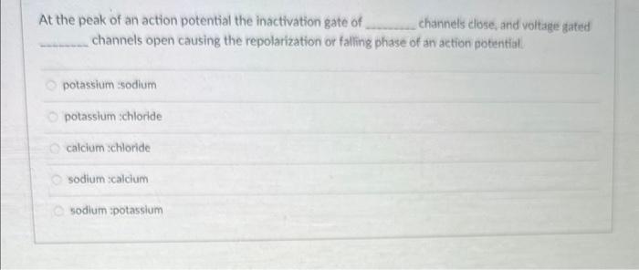 Solved At the peak of an action potential the inactivation | Chegg.com