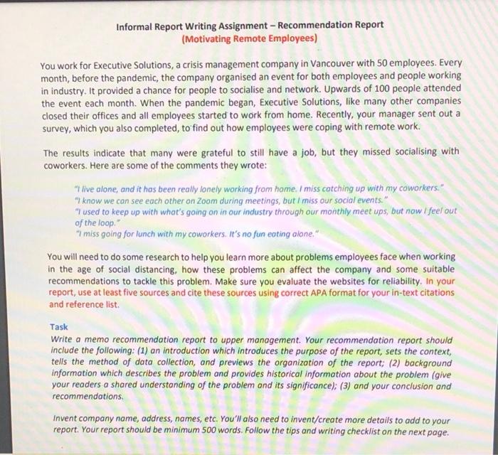 informal writing with references required with full | Chegg.com