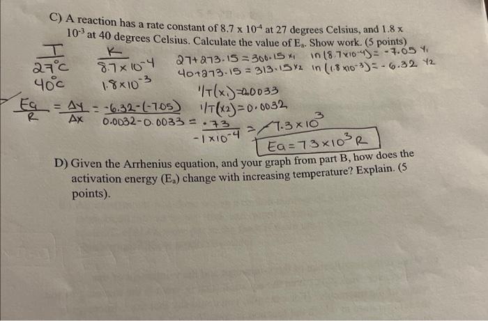 Solved The Arrhenius equation is k=e(−Ea, IMT) and in | Chegg.com