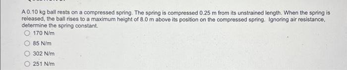 Solved A 0.10 kg ball rests on a compressed spring. The | Chegg.com