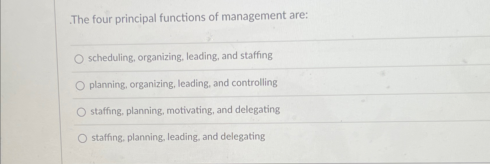 Solved The four principal functions of management | Chegg.com