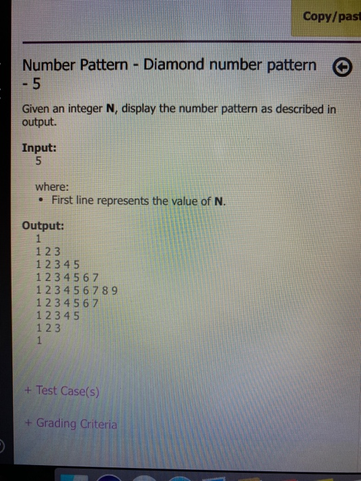 Solved Copy/past Number Pattern - Diamond number pattern - 5 | Chegg.com