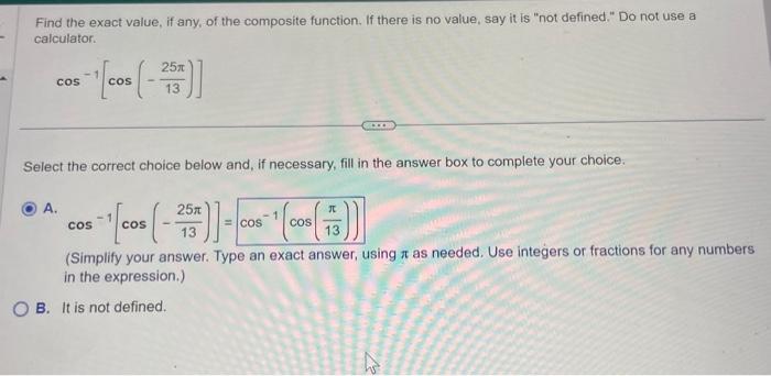 Solved Find the exact value, if any, of the composite | Chegg.com