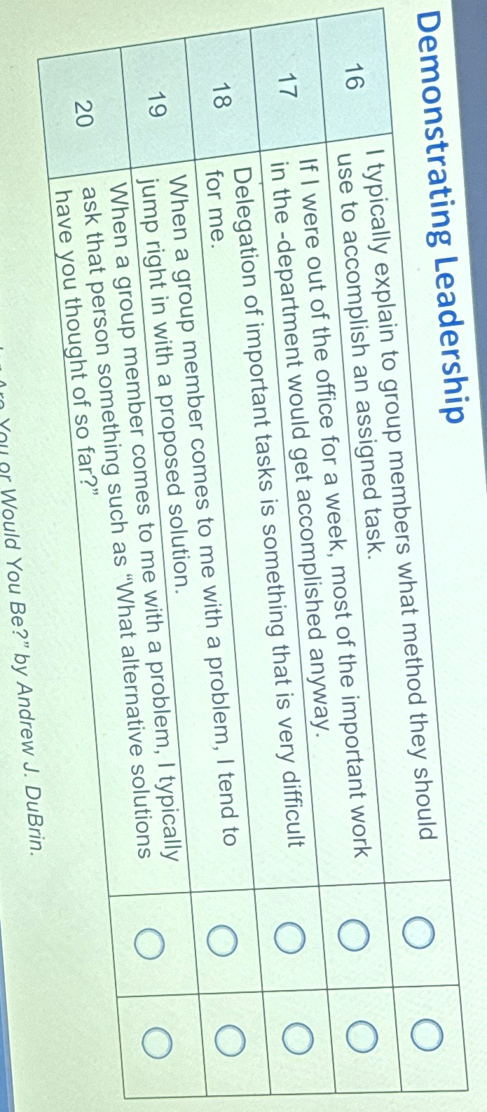 Solved Demonstrating Leadership\table[[16,\table[[I | Chegg.com