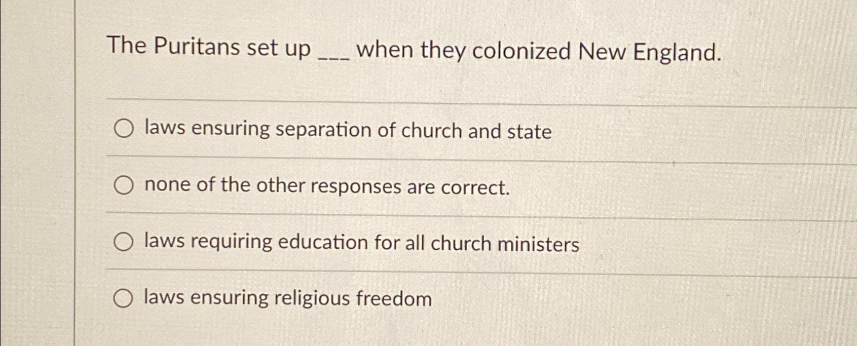 Solved The Puritans set up when they colonized New | Chegg.com