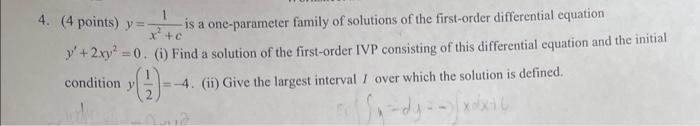 Solved 4. (4 points) y=x2+c1 is a one-parameter family of | Chegg.com