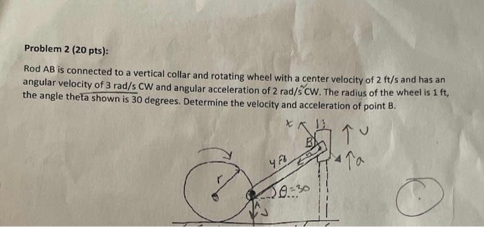 Solved Problem 2 (20 pts): Rod AB is connected to a vertical | Chegg.com