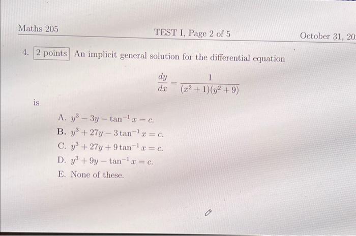Solved An implicit general solution for the differential | Chegg.com