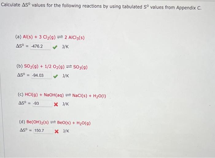 Solved Falculate ΔS∘ values for the following reactions by | Chegg.com
