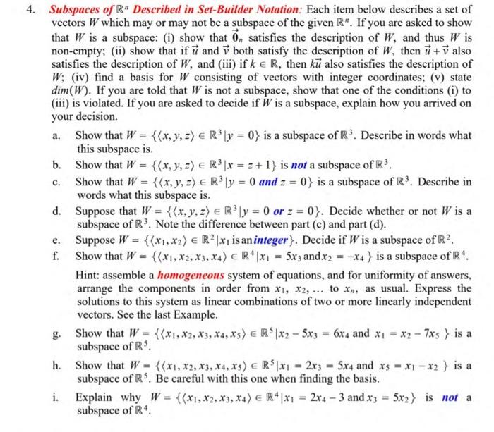 Solved Subspaces of Rn Described in Set-Builder Notation: | Chegg.com