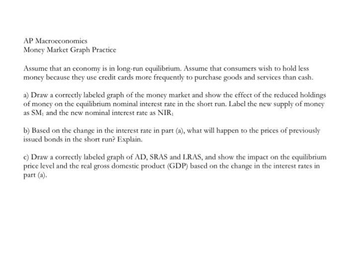 Solved AP Macroeconomics Money Market Graph Practice Assume | Chegg.com