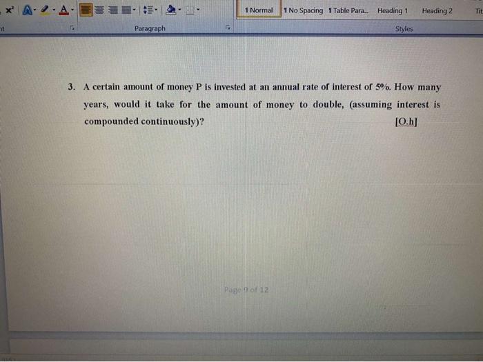 Solved A.A ·三, 1 Normal Heading 2 Tit 1 No Spacing Table | Chegg.com