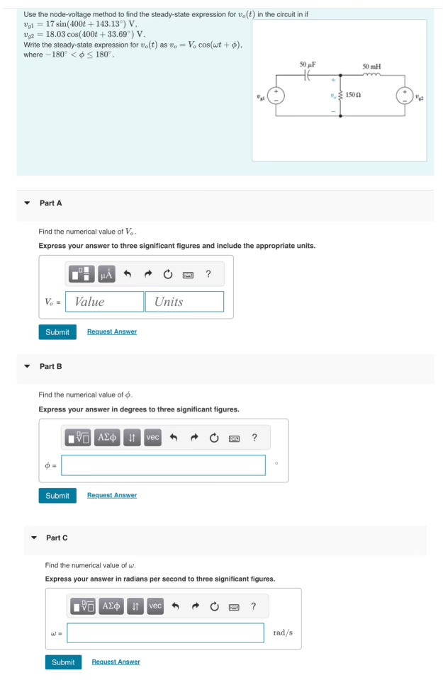 Solved Use the node-voltage method to find the steady-state | Chegg.com