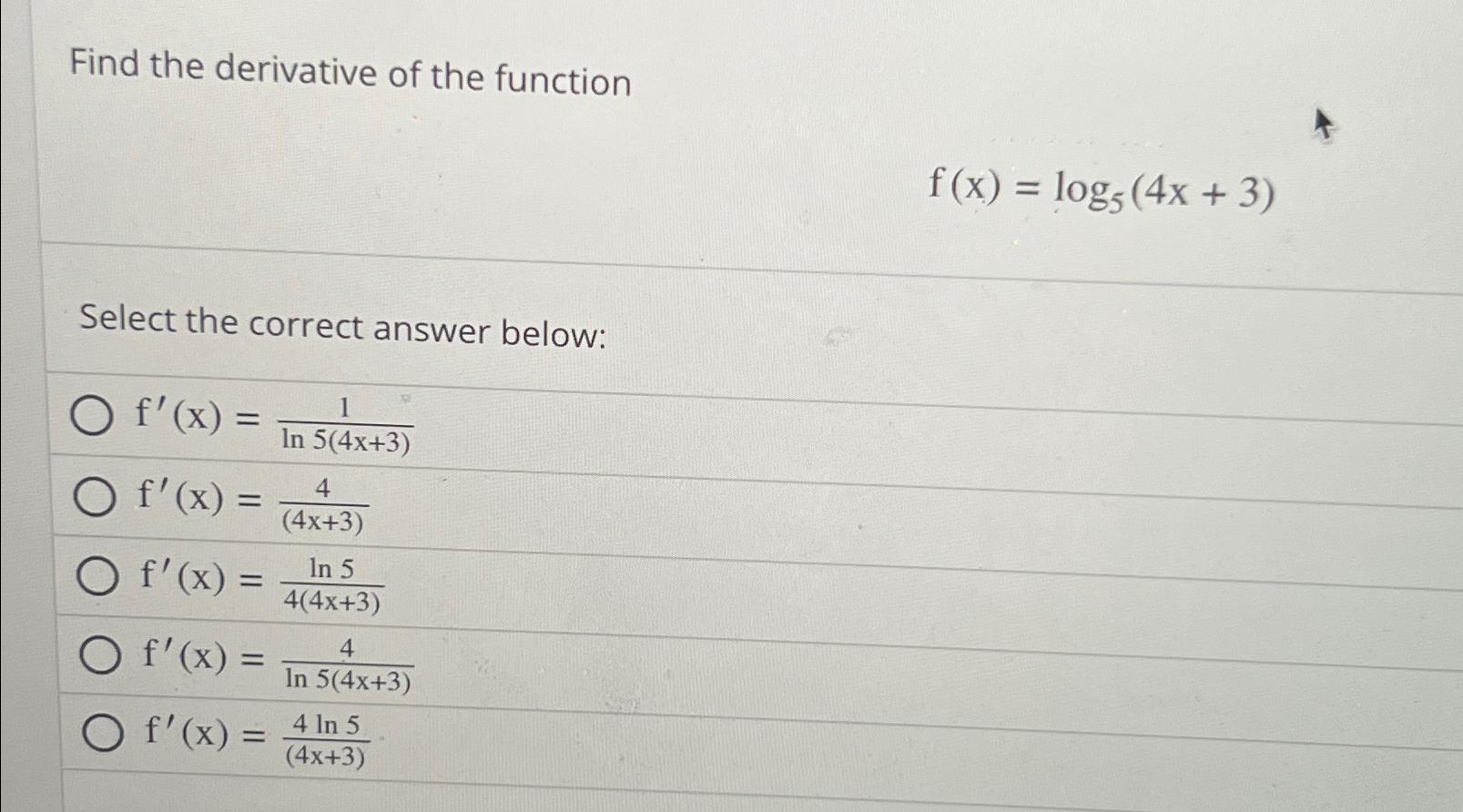 Solved Find the derivative of the | Chegg.com