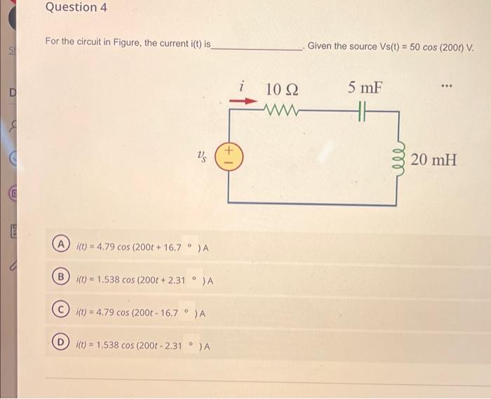 Solved For the circuit in Figure, the current \\( i(t) \\) | Chegg.com