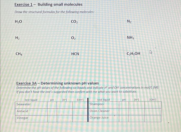 Solved Exercise 1 - Building small molecules Draw the | Chegg.com