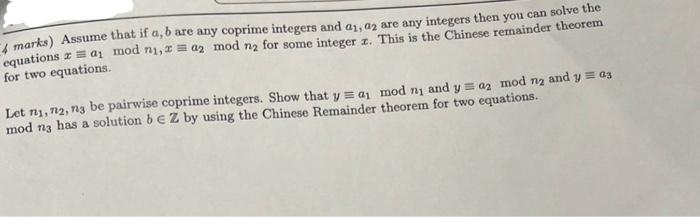 Solved 6 marks) Assume that if a,b are any coprime integers | Chegg.com