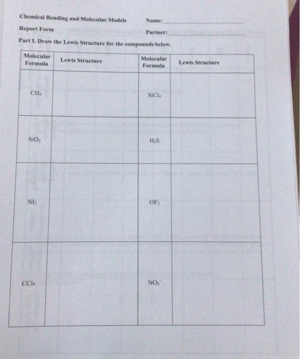 Solved Chemical Bonding and Melecular Mtodels Name: Report | Chegg.com