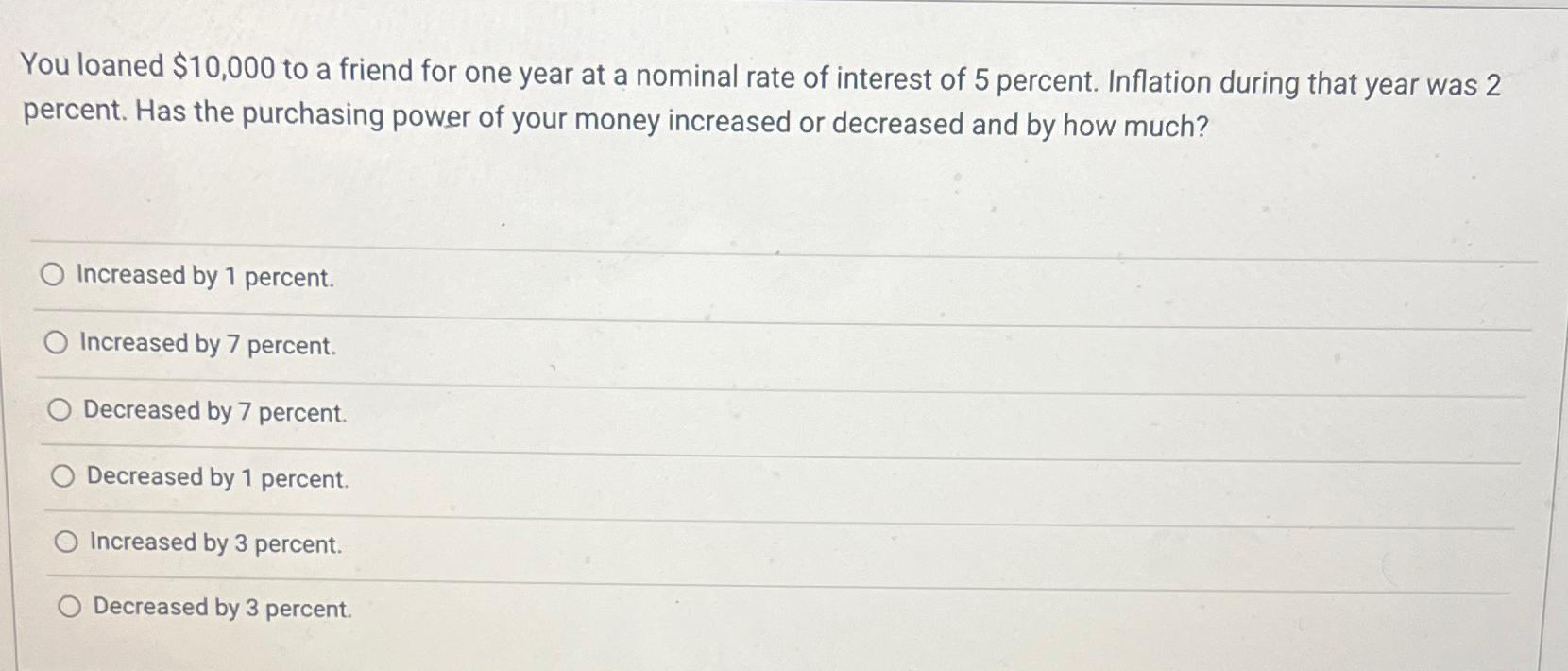 Solved You loaned $10,000 ﻿to a friend for one year at a | Chegg.com
