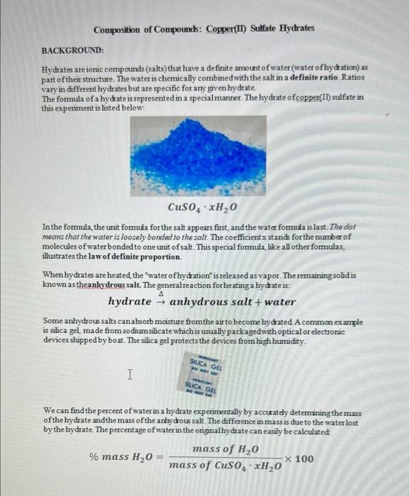 Solved Composition of Compounds: Copper(II) Sulfate Hydrates | Chegg.com