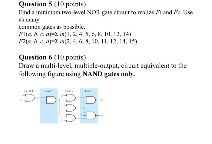 Question 5 (10 points) Find a minimum two-level NOR | Chegg.com