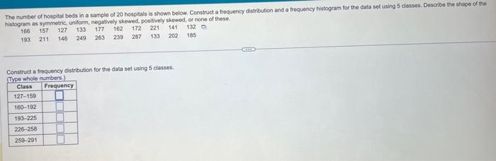 Solved The number of hospital beds in a sample of 20 | Chegg.com