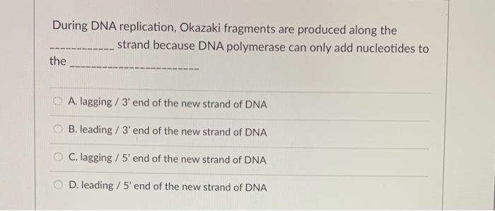 Solved During DNA replication, Okazaki fragments are | Chegg.com