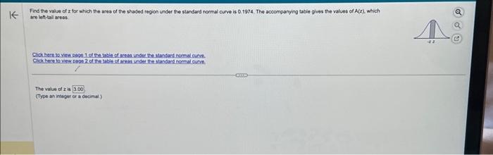 Solved Find the value of z for which the area of the shaded | Chegg.com