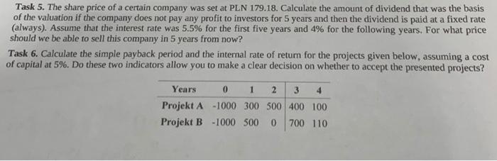 Solved Task 5. The share price of a certain company was set | Chegg.com