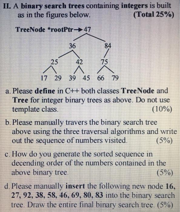 Solved Ii A Binary Search Trees Containing Integers Is