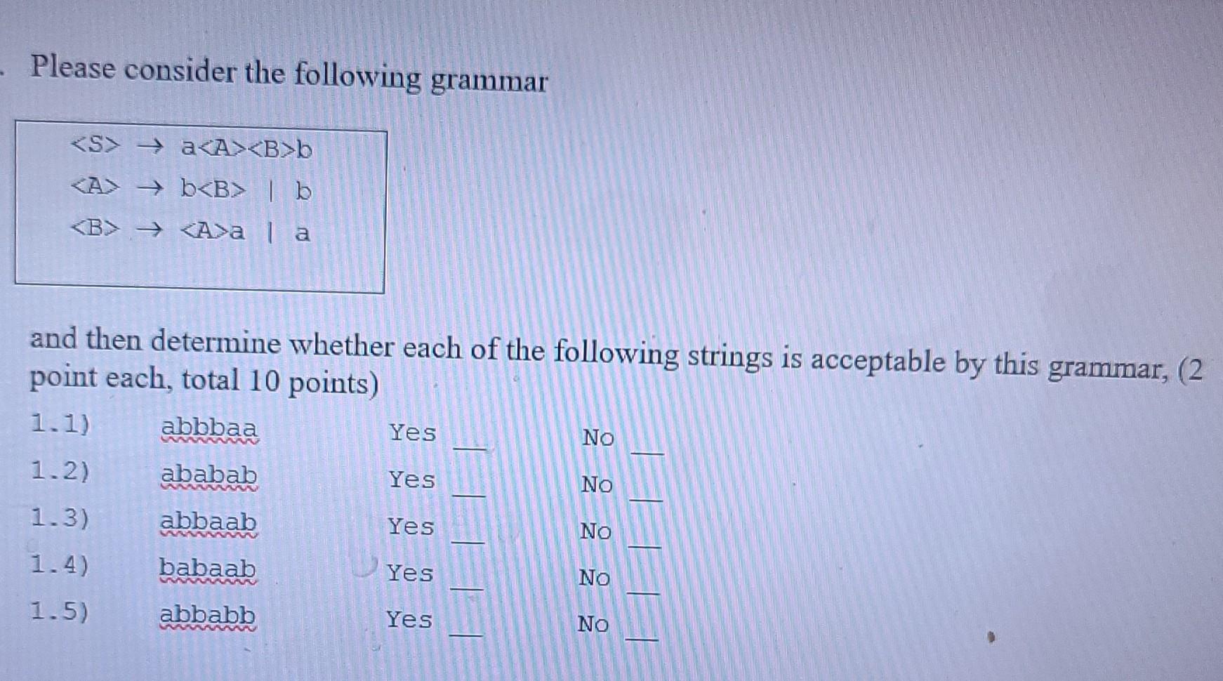 Solved Please consider the following grammar S →a | Chegg.com