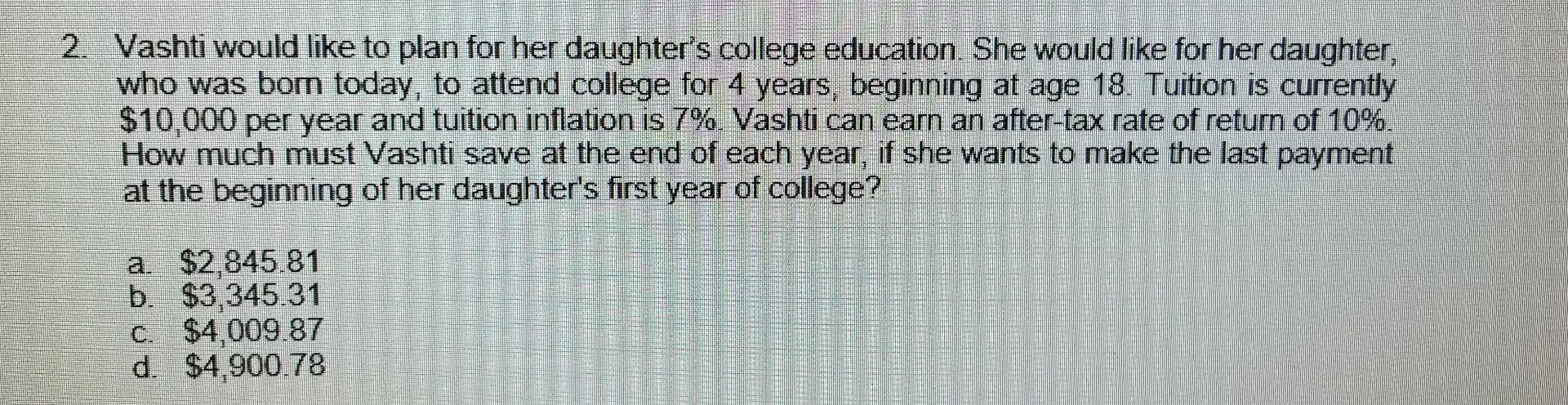 Solved Vashti would like to plan for her daughter's college | Chegg.com