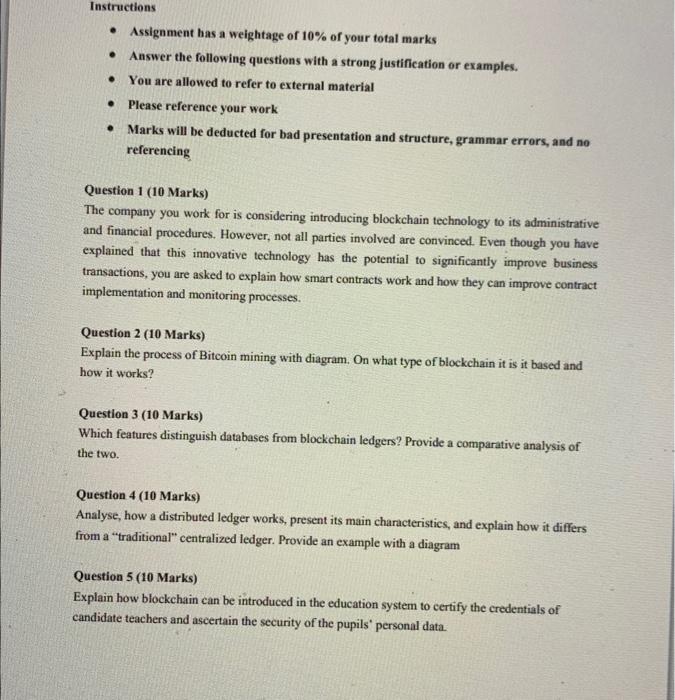 Solved Instructions - Assignment has a weightage of 10% of | Chegg.com